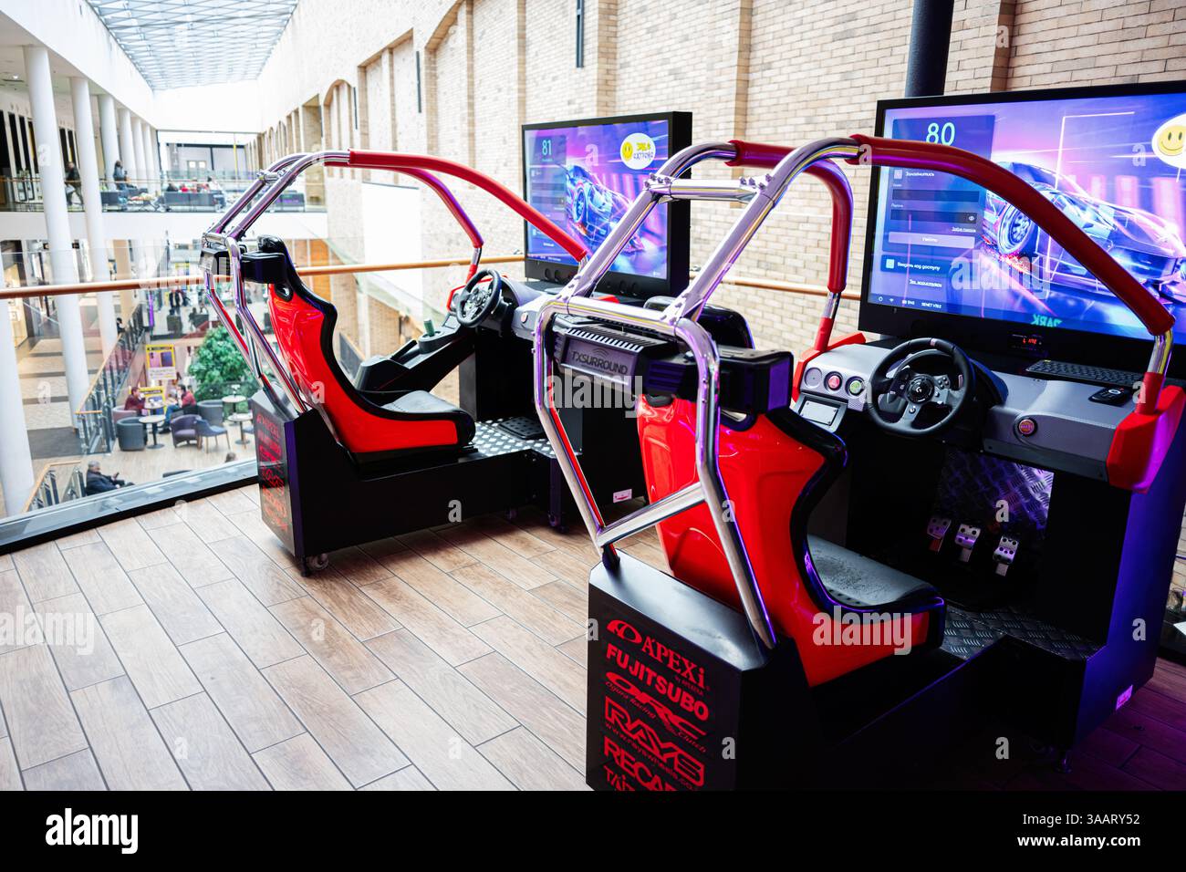 Lviv, Ukraine - March 31, 2025: Racing simulators with screens and ...