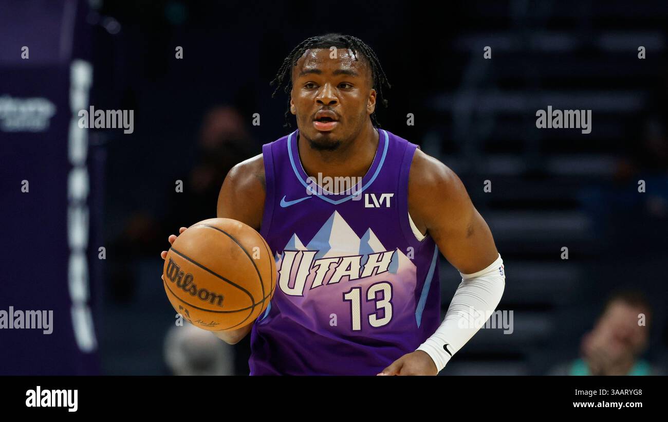 Utah Jazz guard Isaiah Collier brings the ball upcourt during the first ...