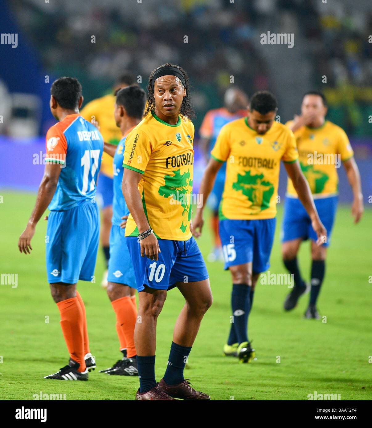 Chennai, India. 30th March, 2025. Brazil Legends Triumph Over India All-Stars 2 - 1 in Thrilling ...