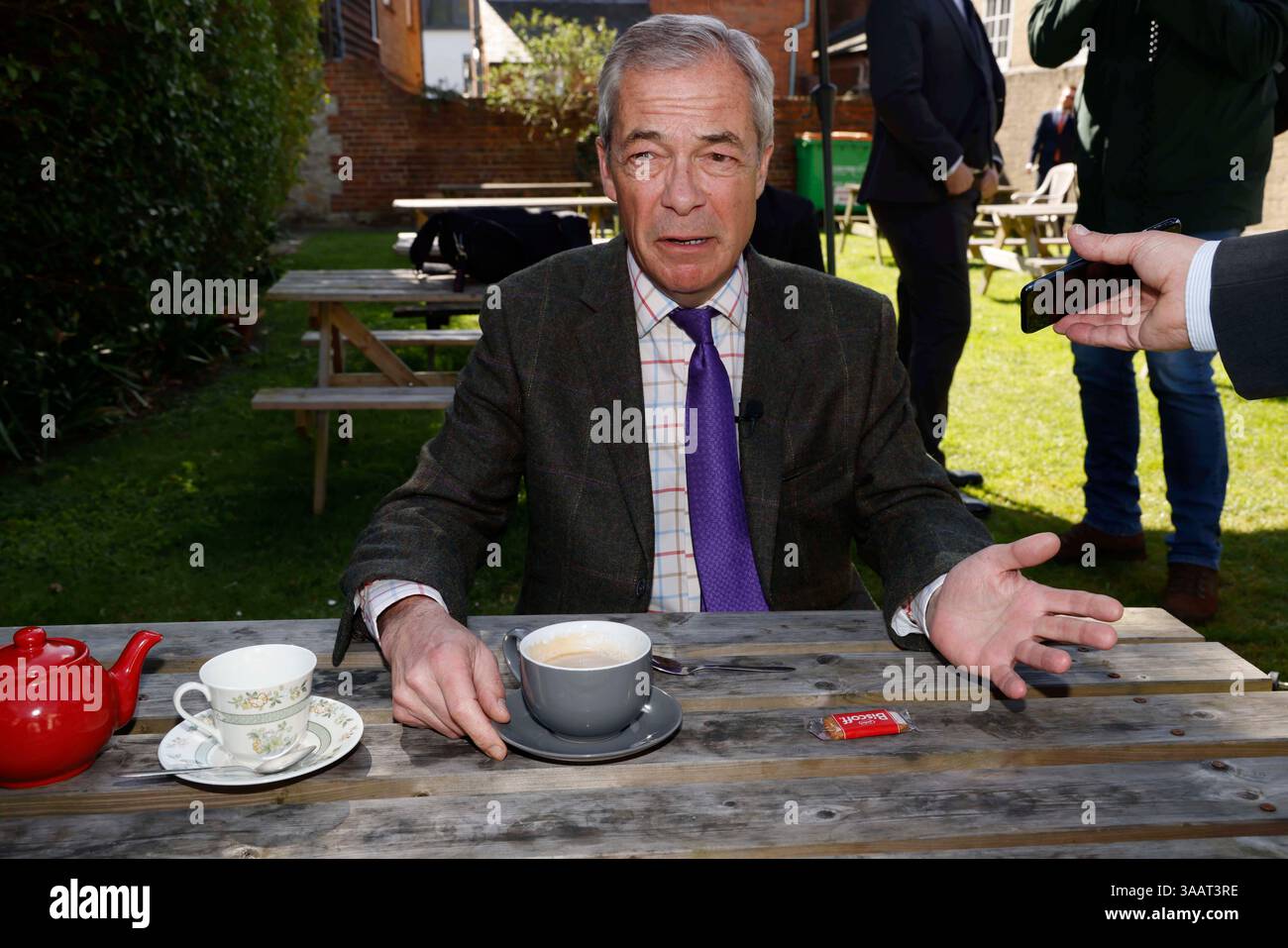 UK. 31st Mar, 2025. Nigel Farage MP, Reform UK leader, takes part in a ...