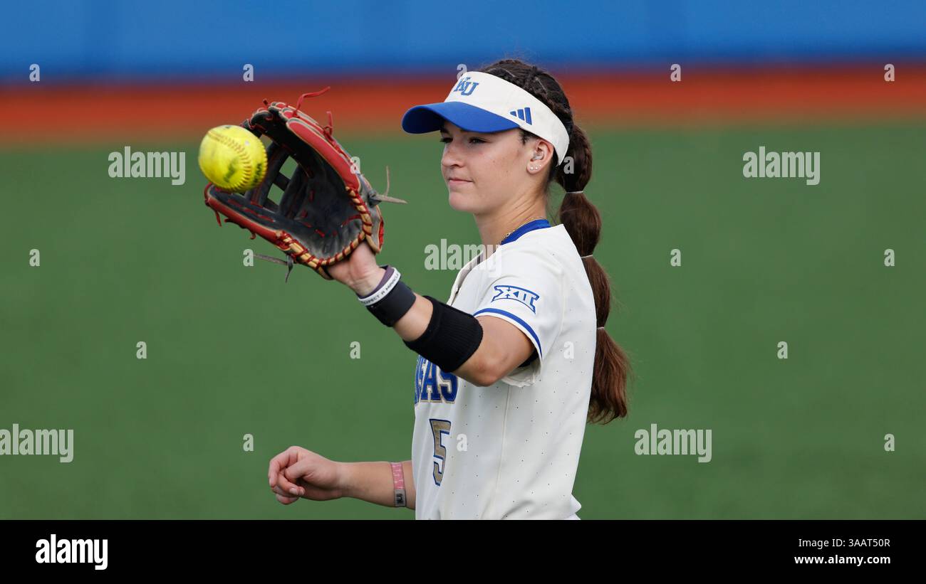 Kansas infielder Kadence Stafford (5) during an NCAA college softball ...