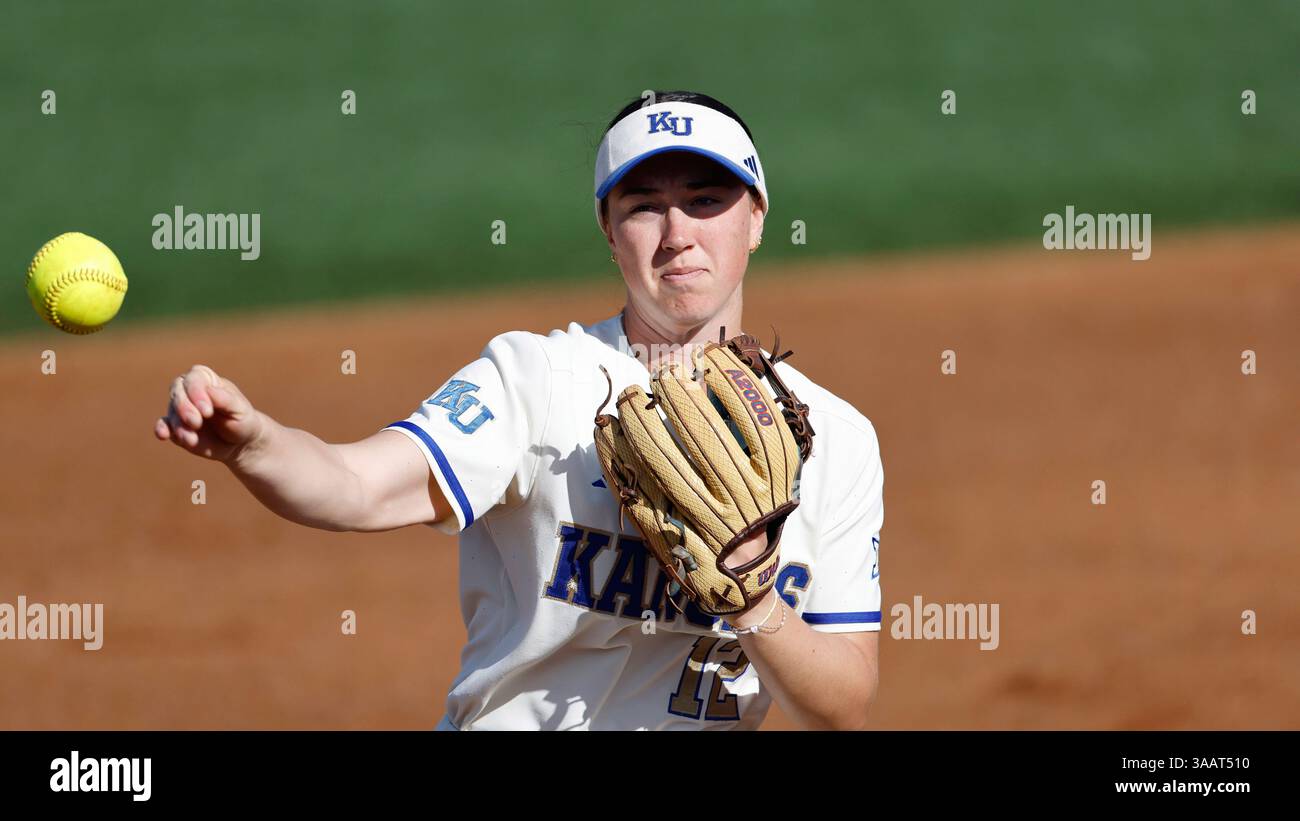 Kansas infielder September Flanagan (12) during an NCAA college ...