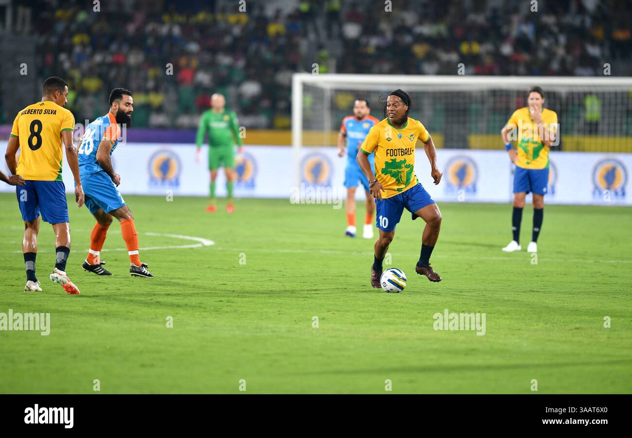 Chennai, India. 30th March, 2025. Brazil Legends Triumph Over India All-Stars 2 - 1 in Thrilling ...
