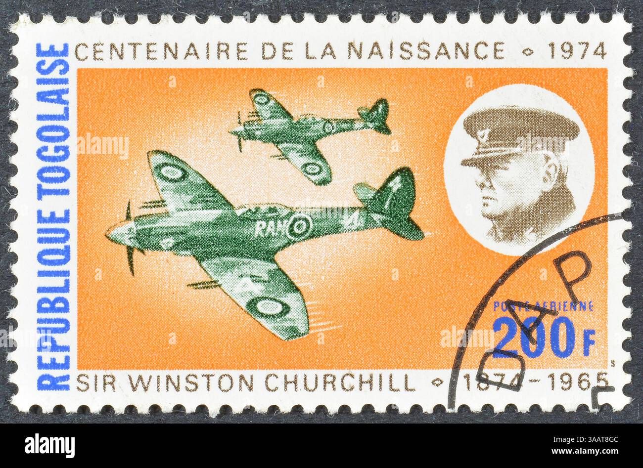 Cancelled postage stamp printed by Togo, that shows Sir Winston ...