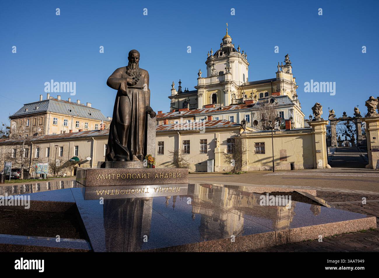 Lviv, Ukraine - March 31, 2025: St. George's Cathedral. Bronze statue ...