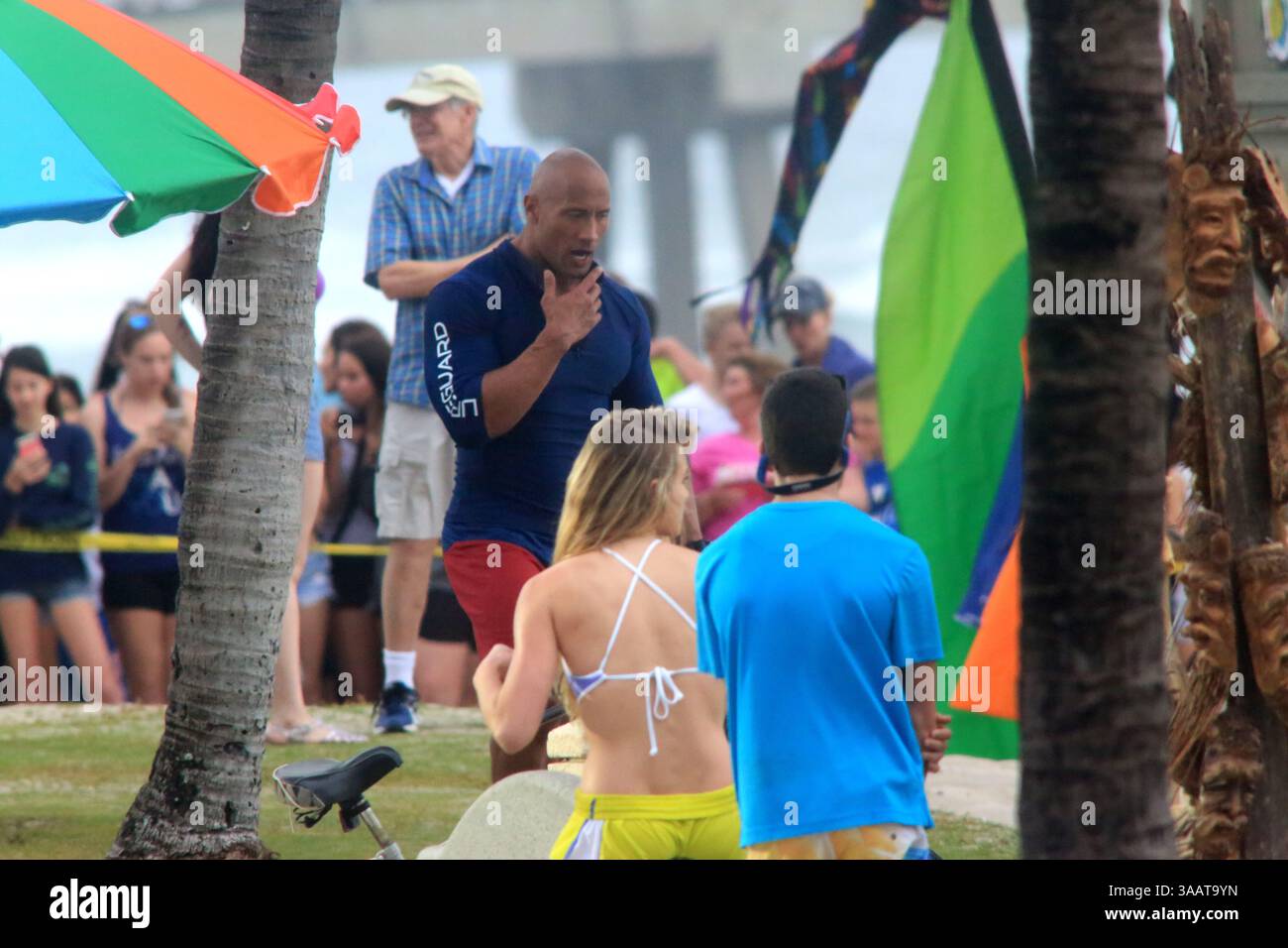 BOCA RATON, FL - FEBRUARY 24: Actor Dwayne Johnson on the beach filming ...