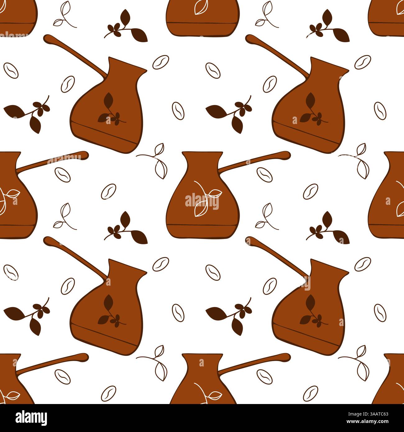 Coffee cezve and beans pattern, hand-drawn doodle drawings of coffee ...