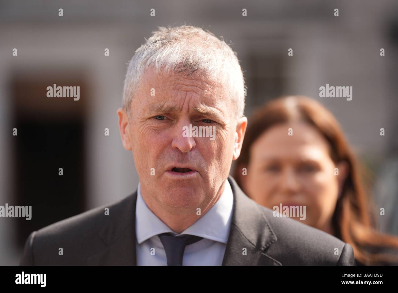 Sinn Fein TD Pa Daly speaks to the media outside Leinster House, Dublin ...