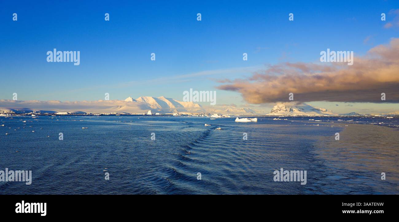 Snowy mountains north of Lemaire Channel off the coast of Antarctica ...