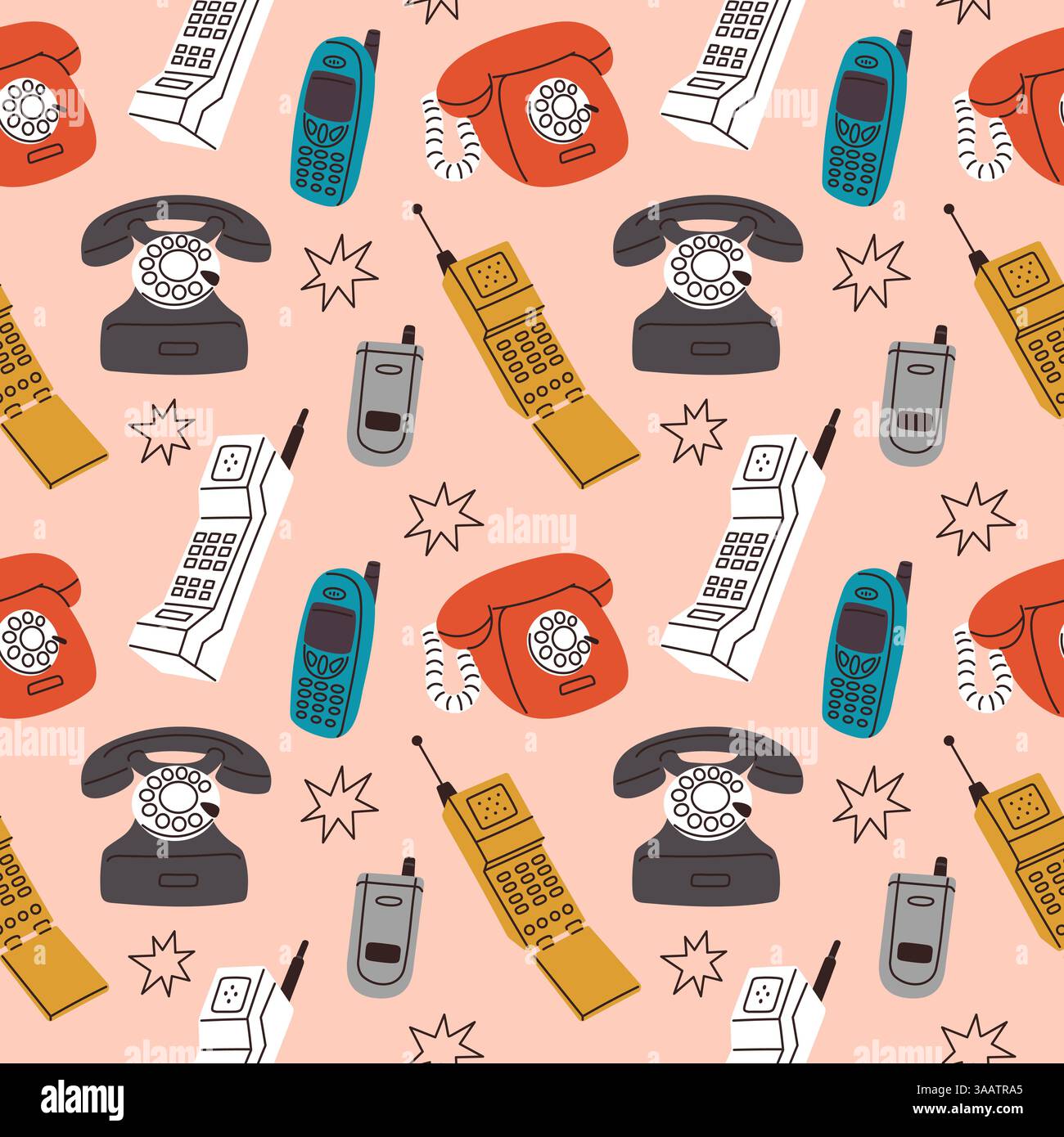 Retro phones seamless pattern. Vintage and modern dial telephones, old ...