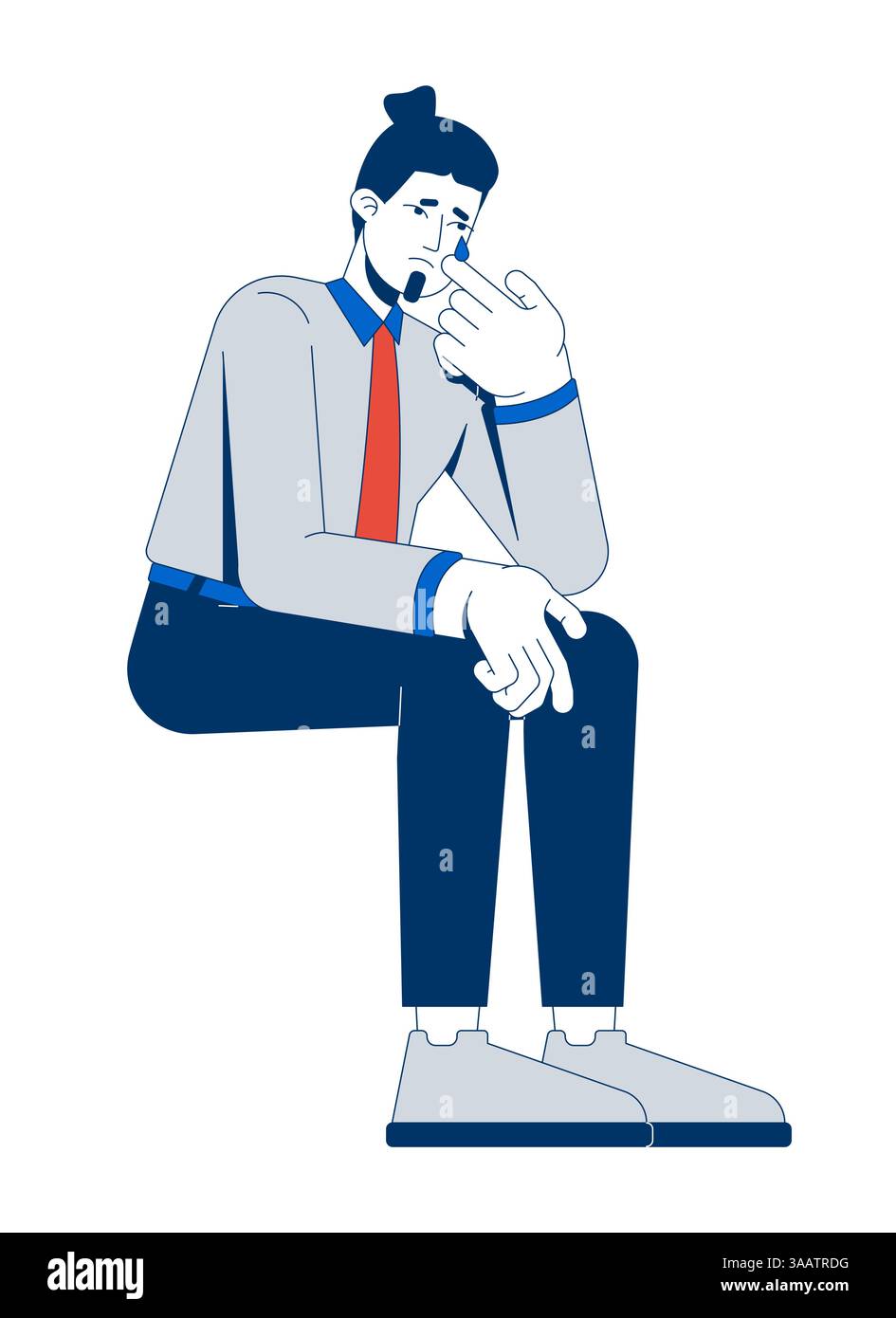 Sad businessman sitting slumped, wiping away tear 2D cartoon character ...