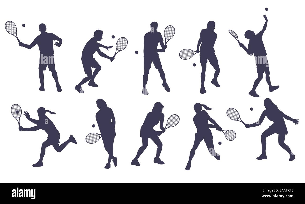 Set silhouettes of tennis players. Professional male and female ...