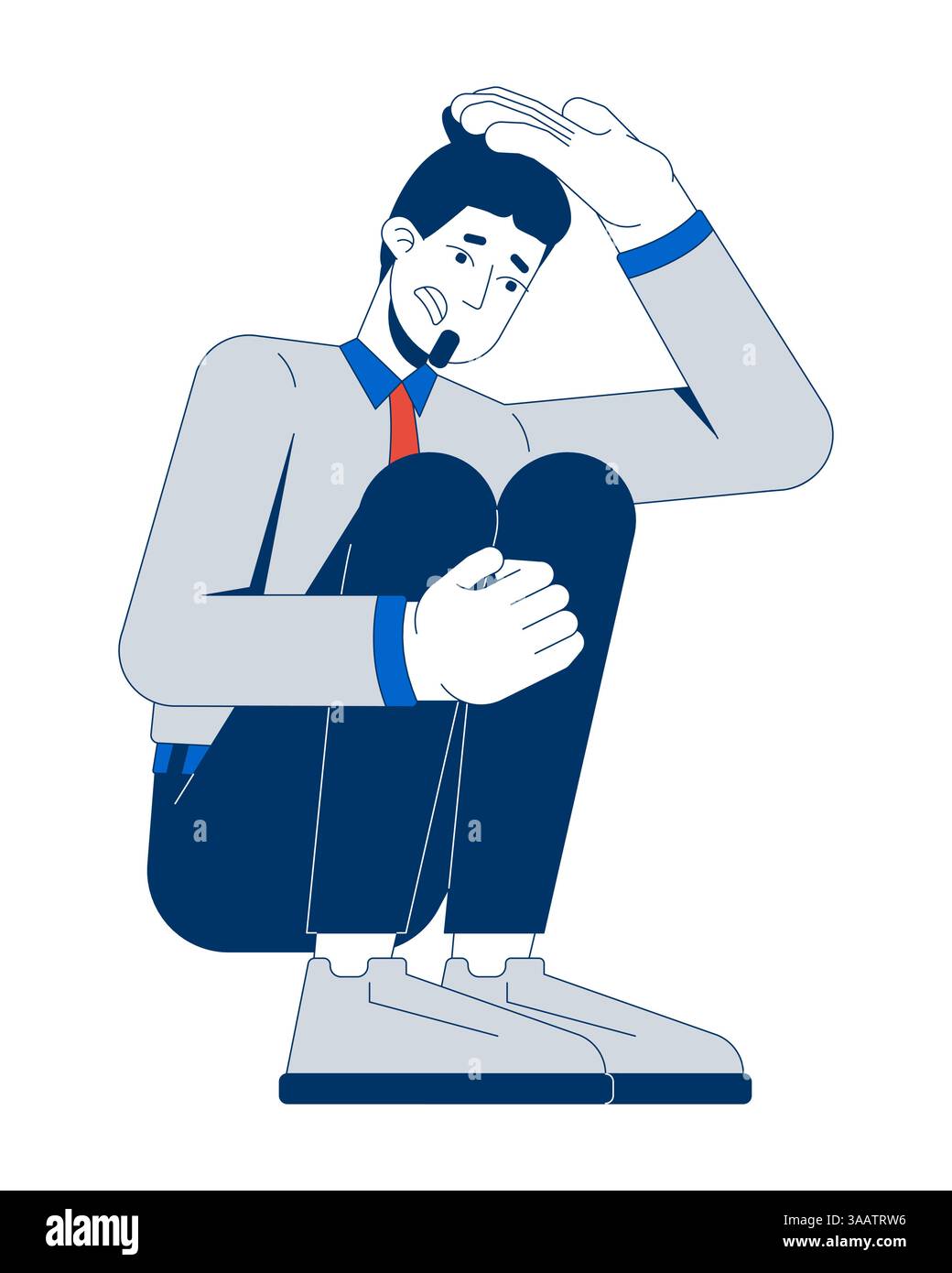 Anxious businessman in crouching position 2D cartoon character Stock ...