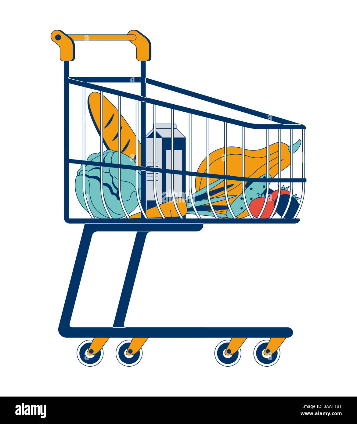 Shopping cart filled with groceries 2D cartoon object Stock Vector ...