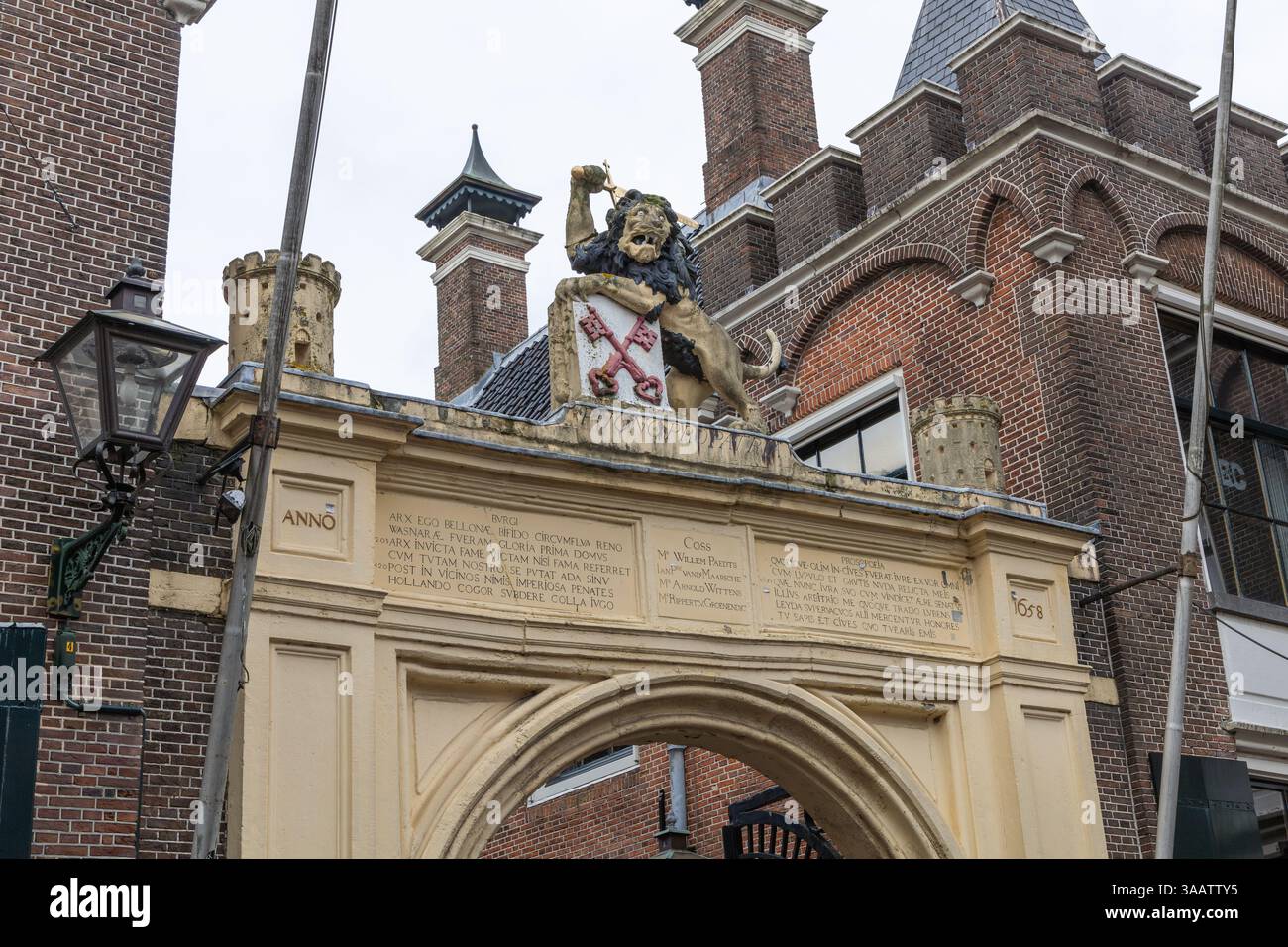 Leiden, the Netherlands. 26 January 2025. Castle Gateway ornament with ...