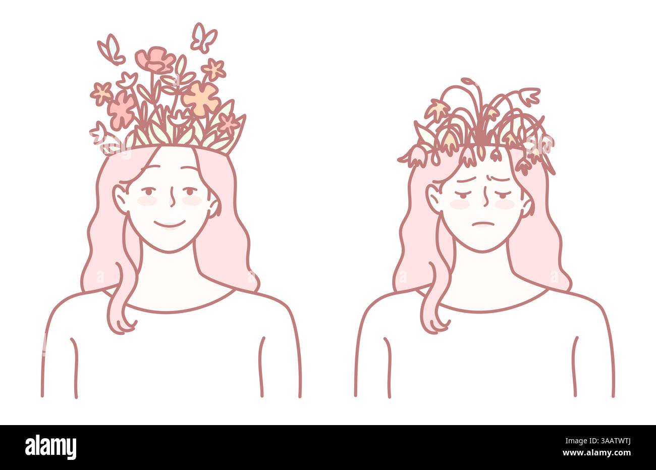 Contrasting Emotions Beautiful Flower Crown Illustrations Reflecting ...