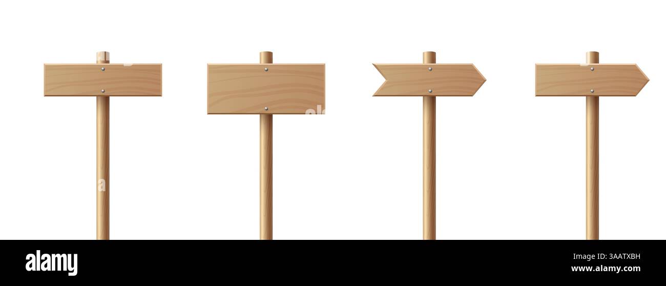 Vector Realistic Wooden Blank Sign Post Set. Realistic Road Signboard ...