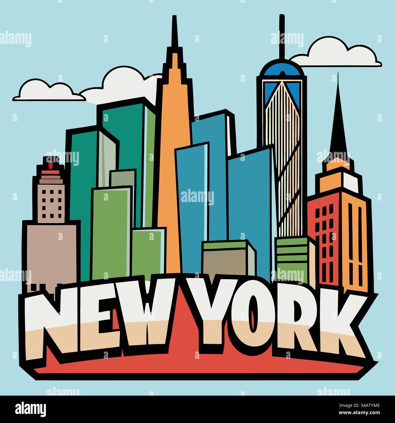 Vector illustration of a colorful New York City skyline with ...