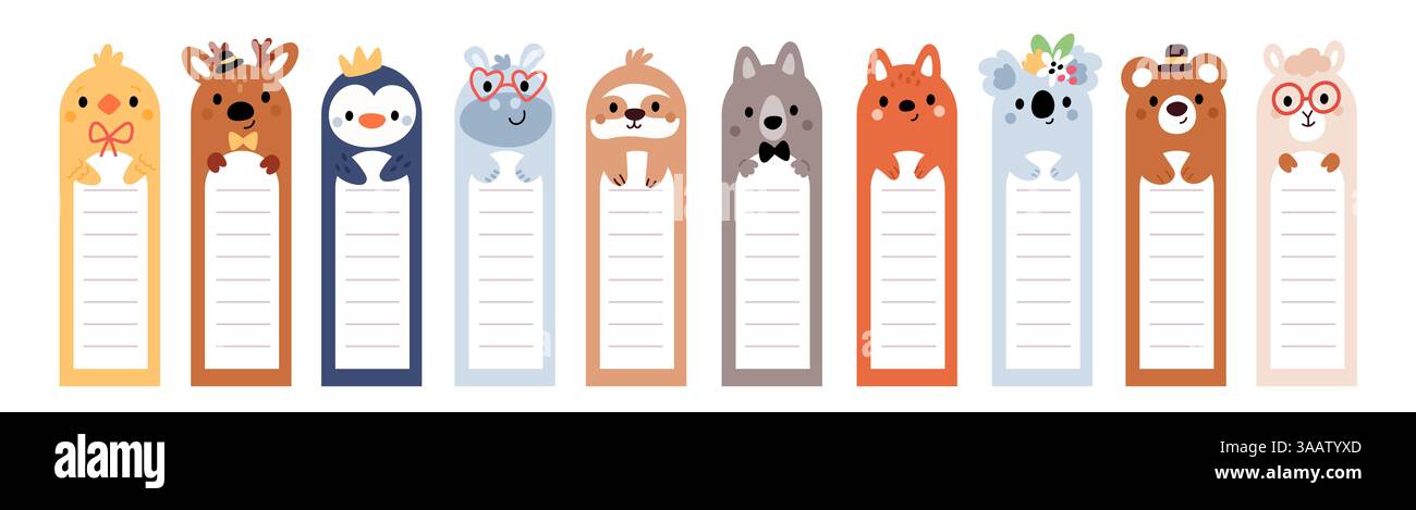 Animal bookmarks templates. Cute kids paper stickers, decorative ...