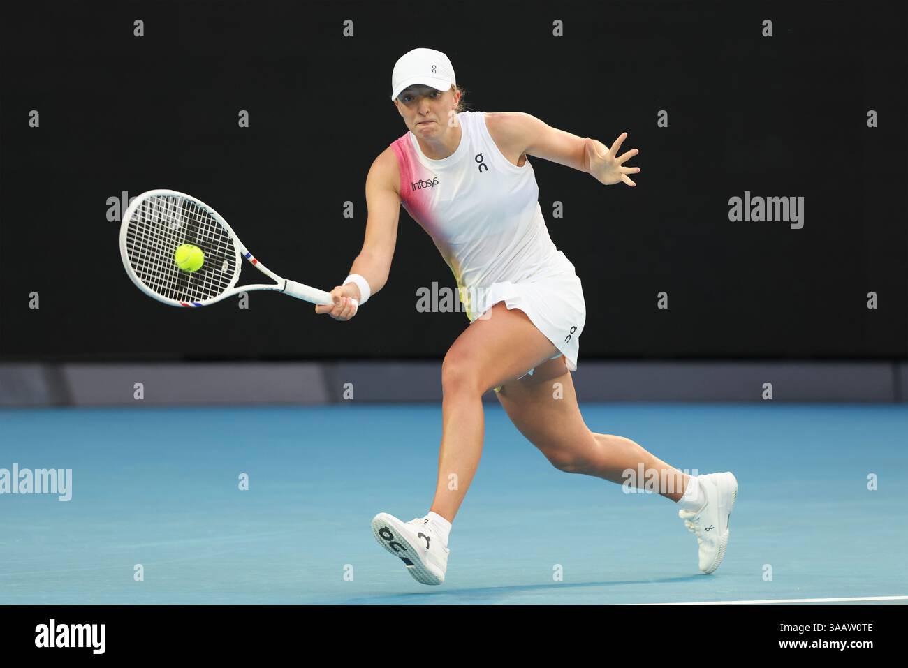 Polish tennis player Iga Swiatek playing a forehand shot at the ...