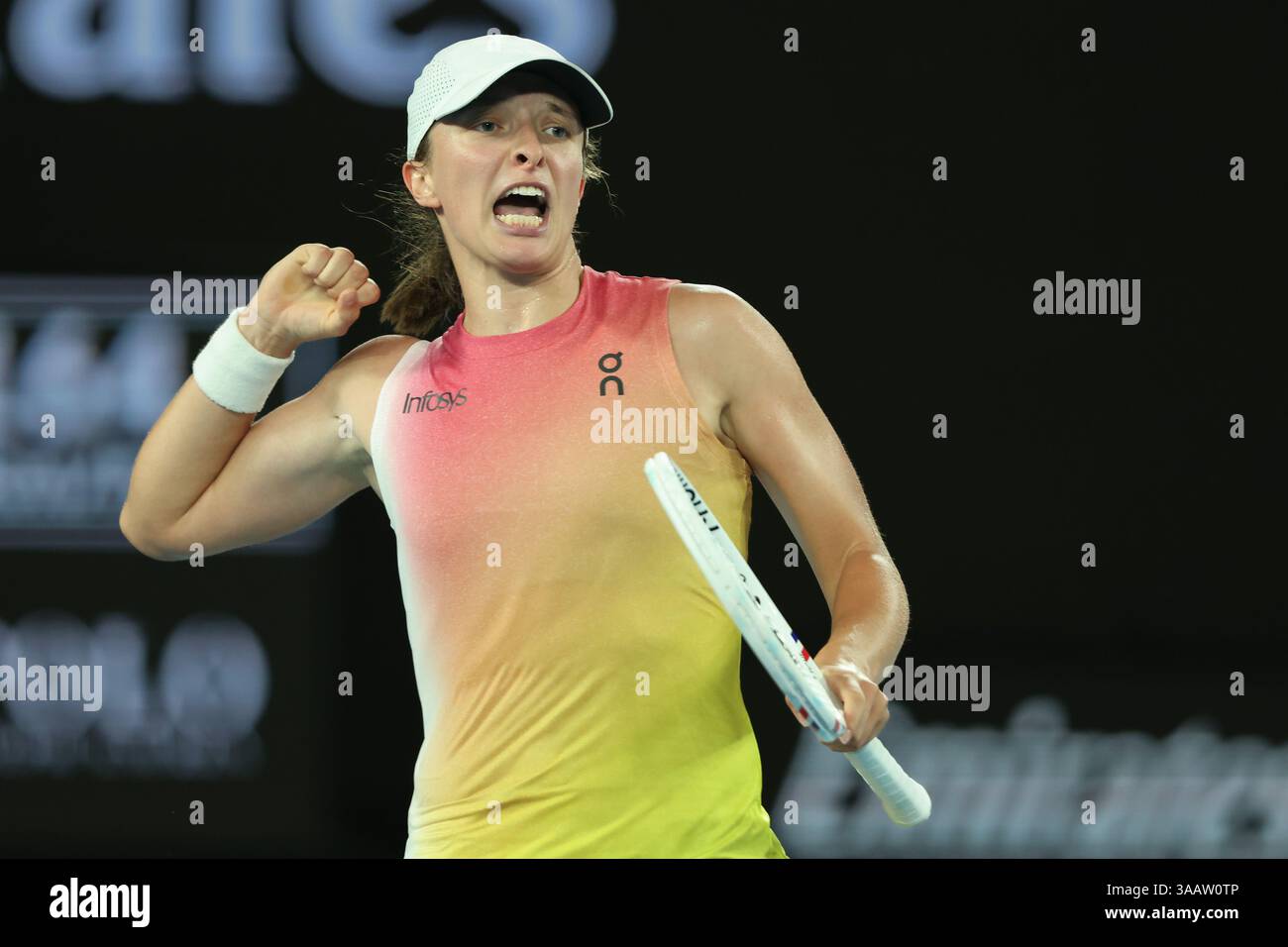 Polish tennis player Iga Swiatek celebrating at the Australian Open ...