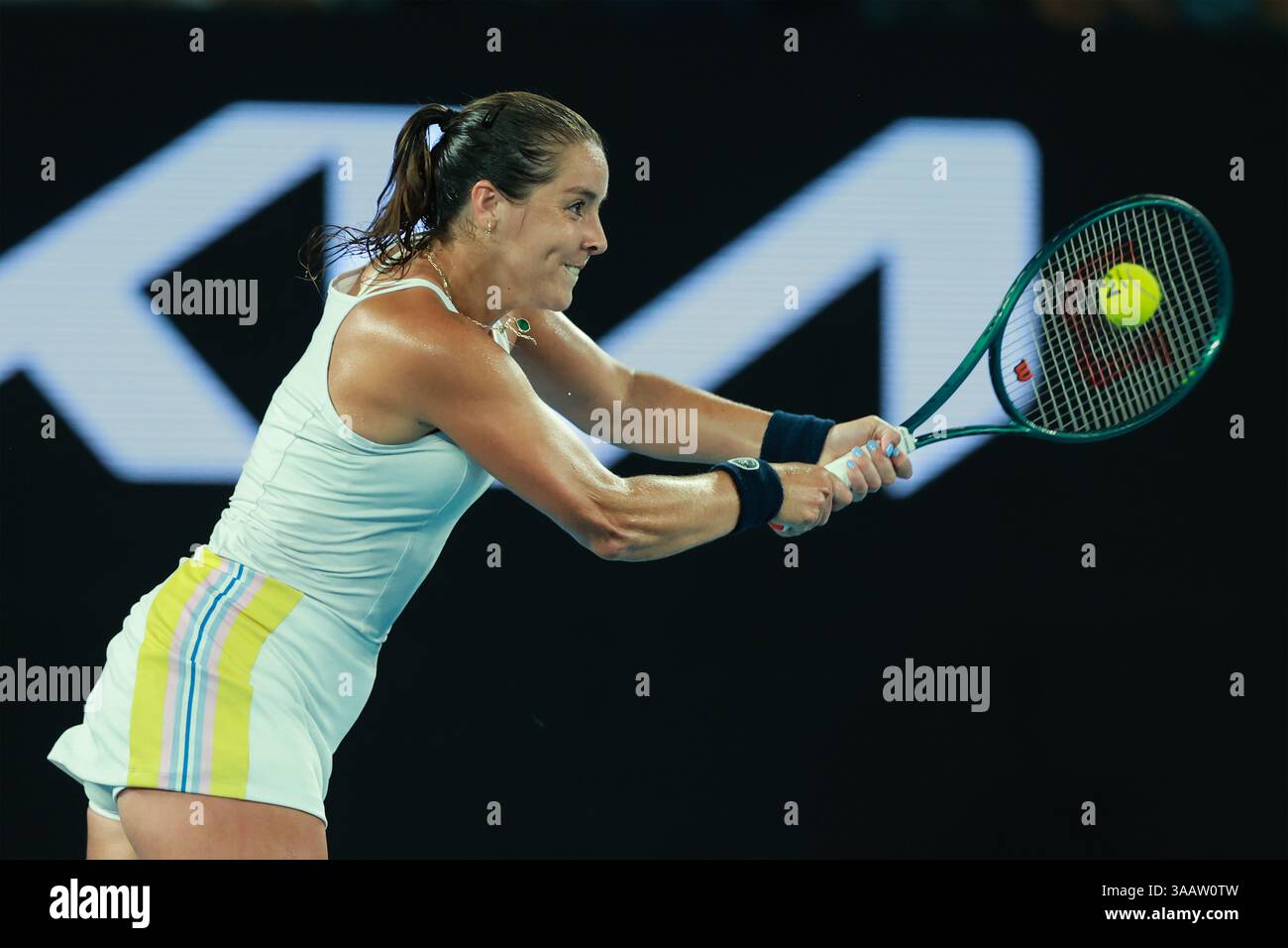 British tennis player Jodie Burrage (GBR) playing a backhand shot at ...
