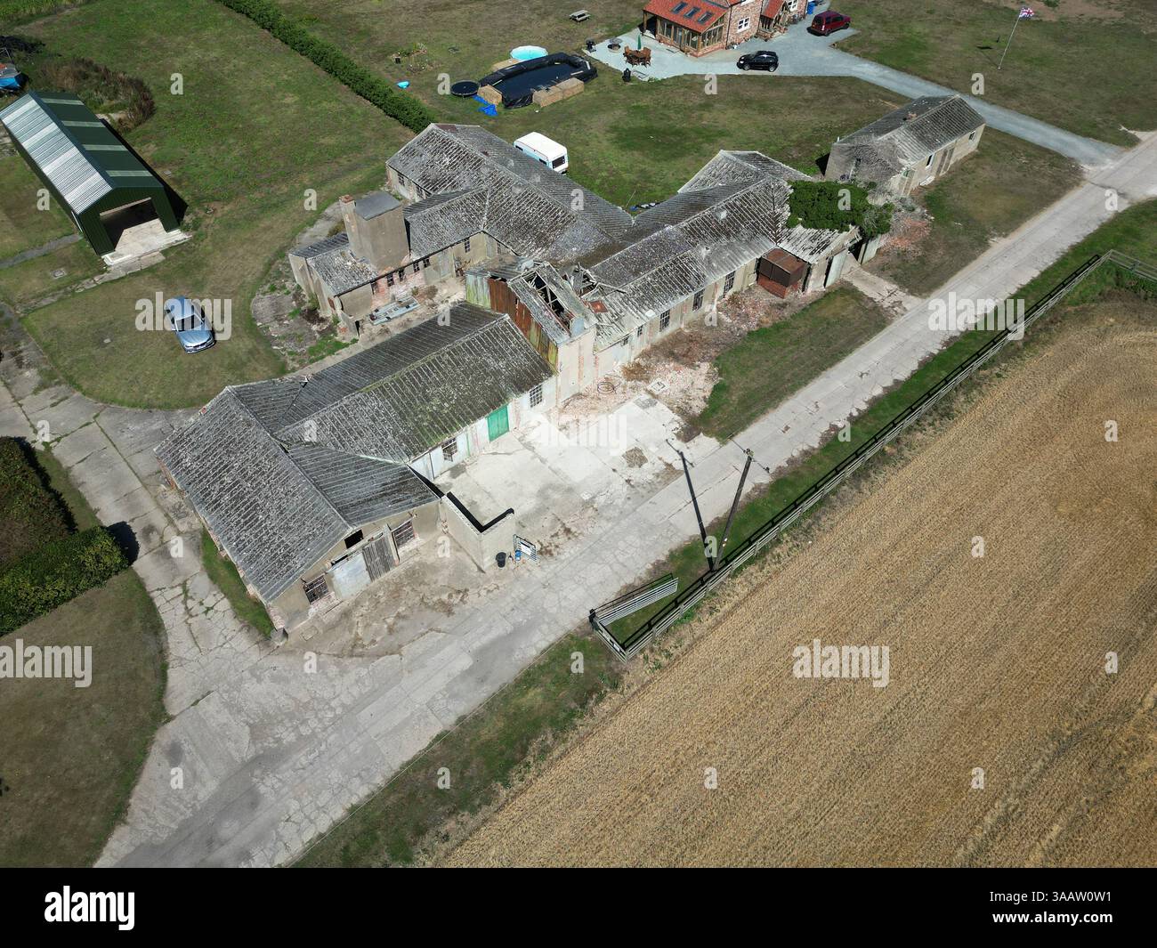 aerial view of WW2 Military Architecture, Former RAF Lissett WW2 bomber ...