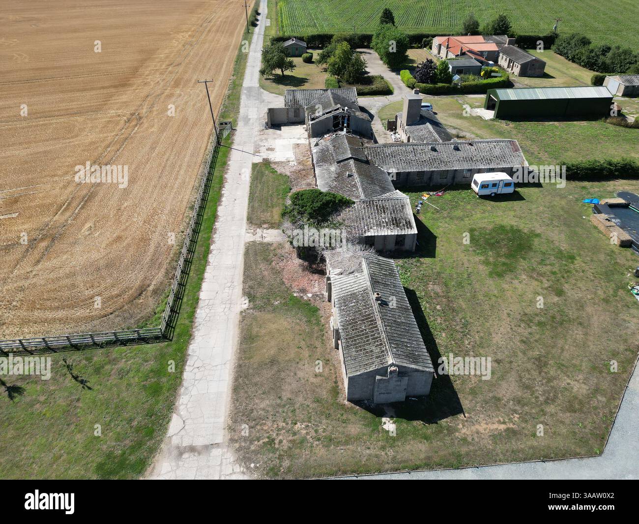 aerial view of WW2 Military Architecture, Former RAF Lissett WW2 bomber ...