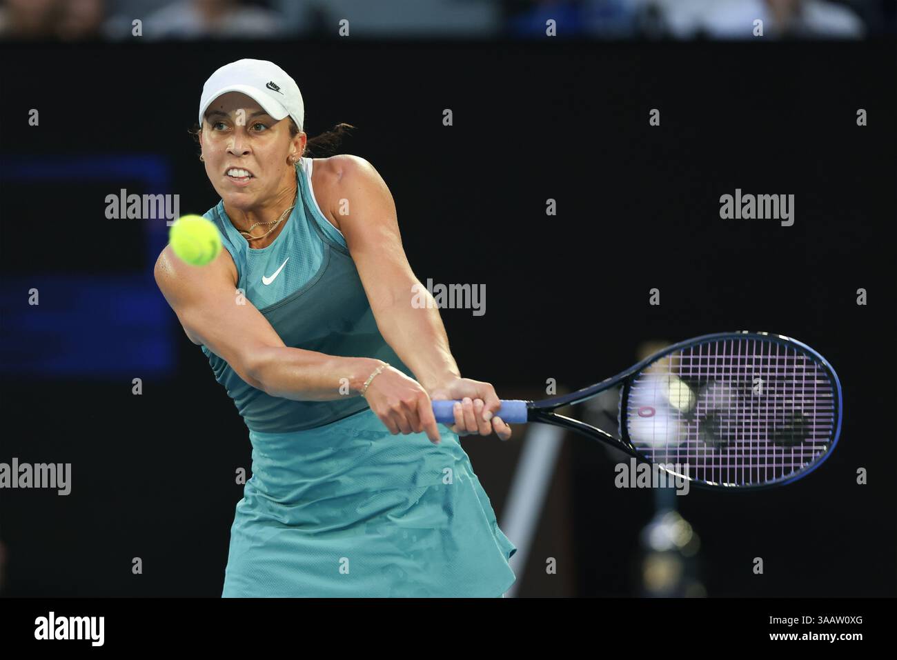 American tennis player Madison Keys (USA) playing a backhand shot at ...