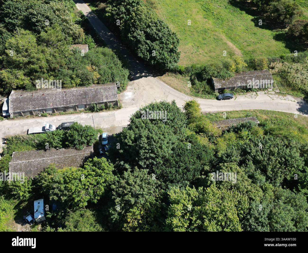 aerial view of WW2 Military Architecture, Former RAF Lissett WW2 bomber ...