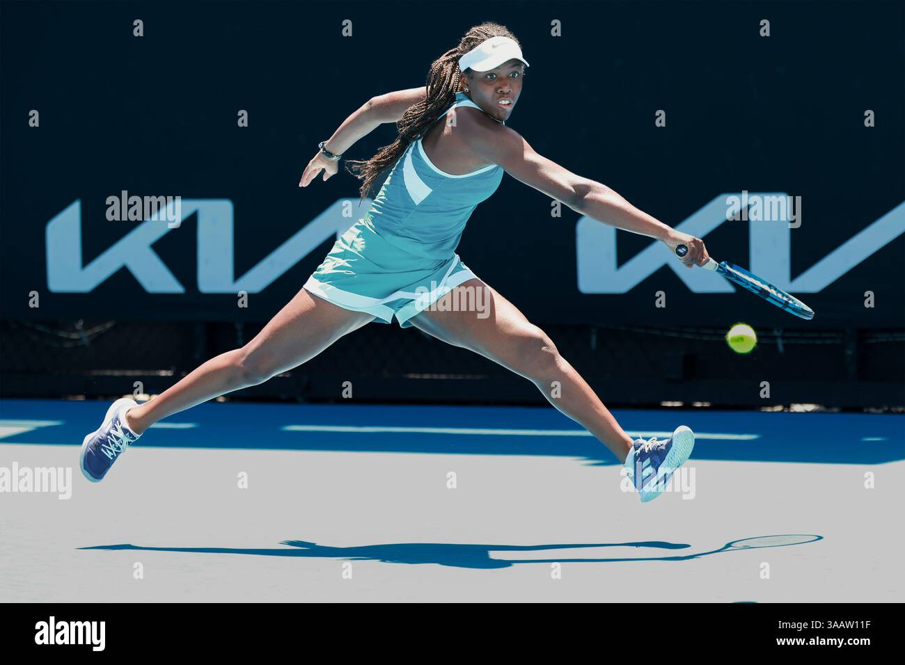 French junior tennis player Daphnee Mpetshi Perricard (FRA) playing a ...