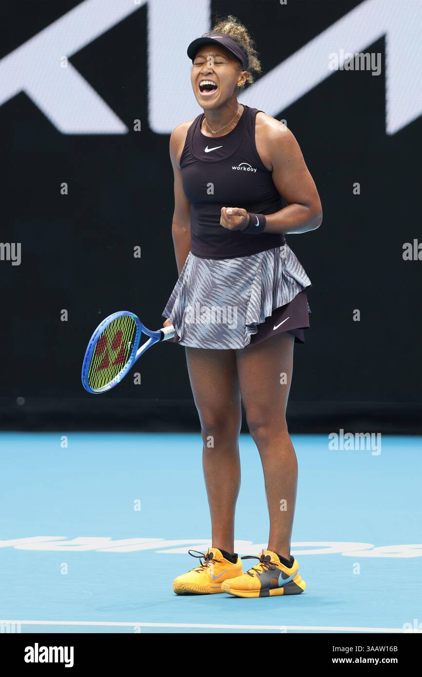 Japanese tennis player Naomi Osaka celebrating at the Australian Open ...