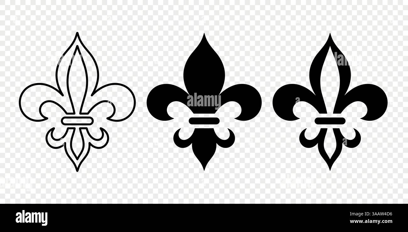 Vector Vintage White and Black Fleur De Lis Icon Set Isolated. Heraldic ...