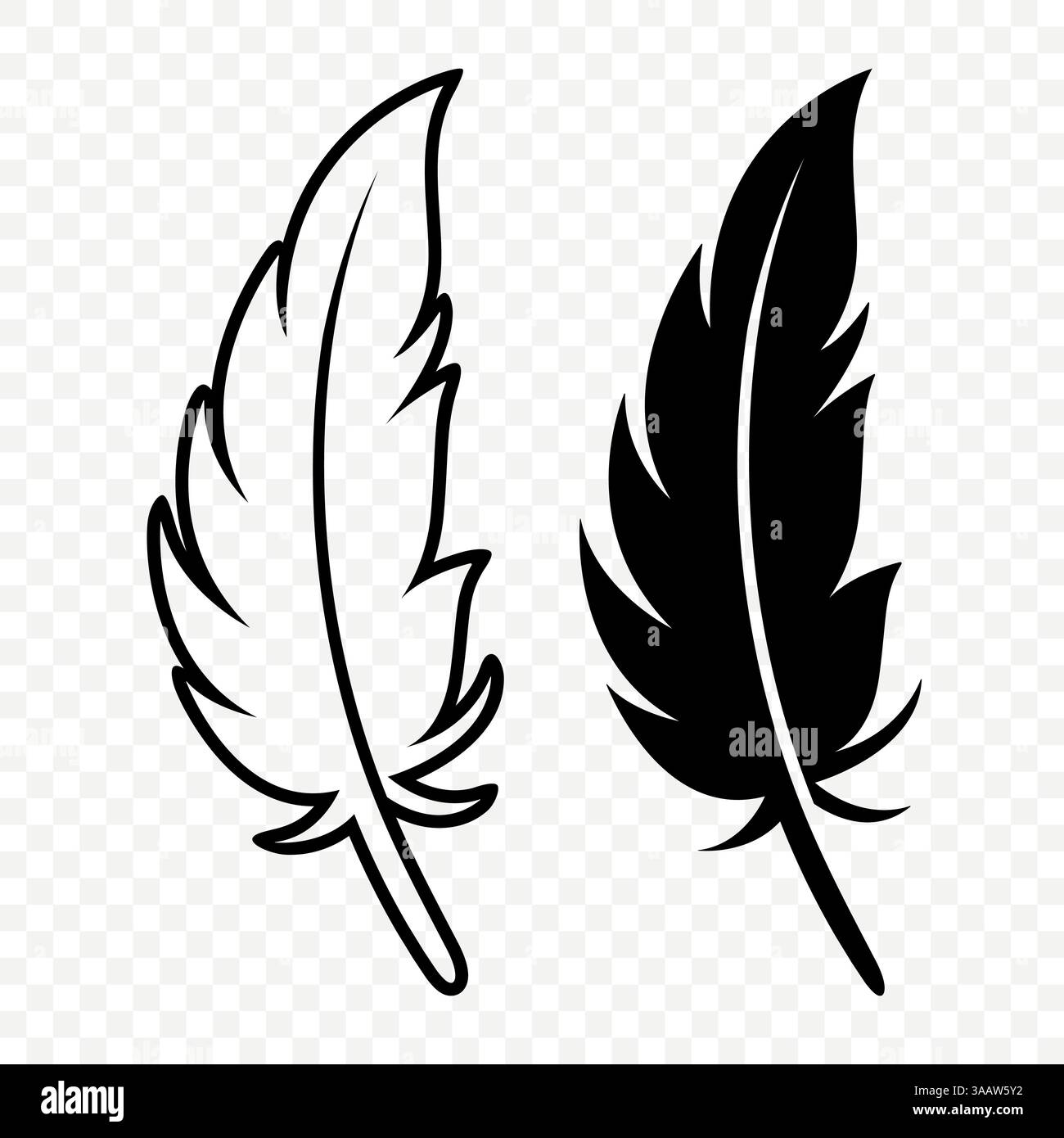 Vector Black and White Fluffy Feather Logo Icons. Silhouette Feather ...