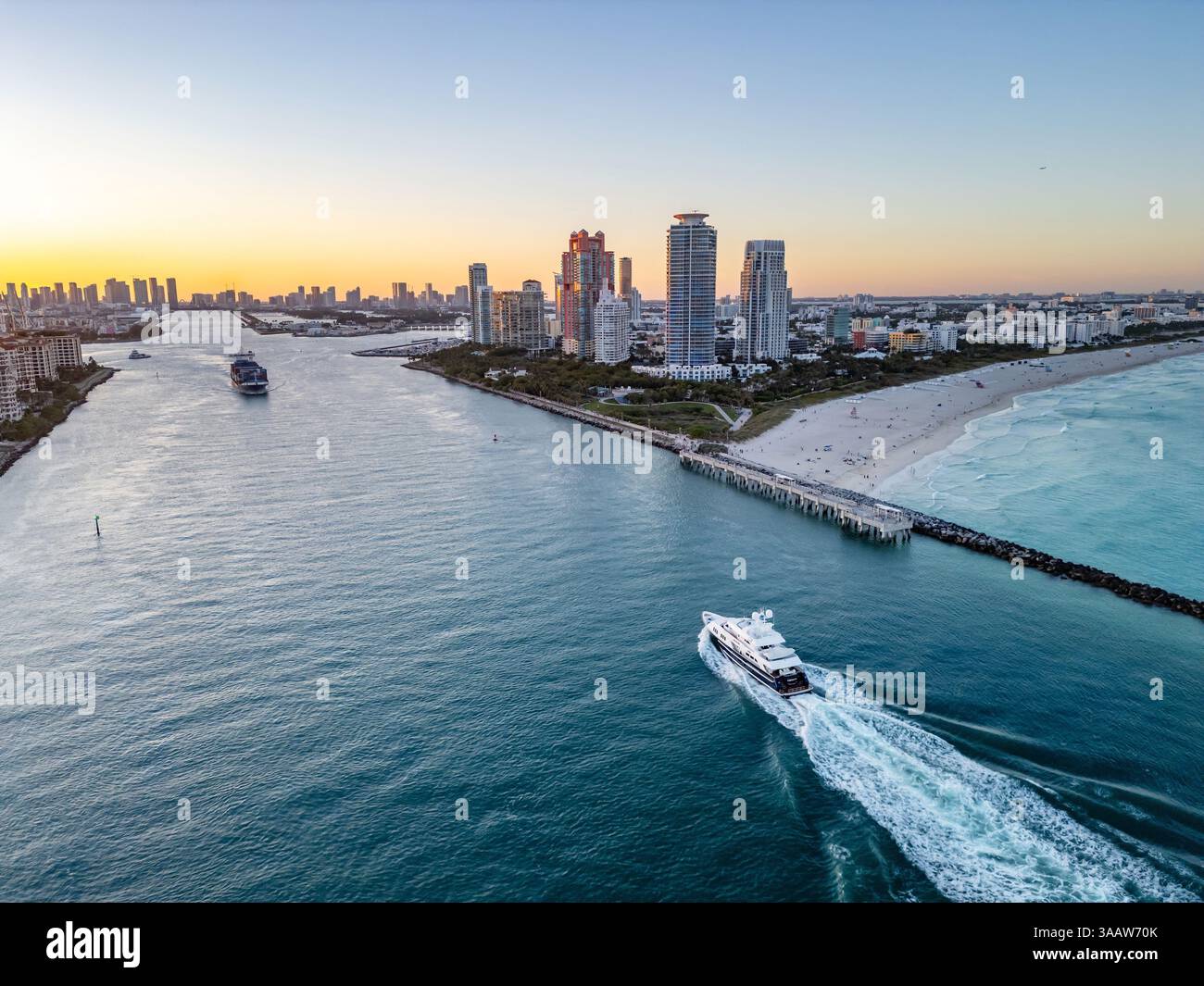 Miami Beach aerial drone view with skyline. Miami from above. Drone ...