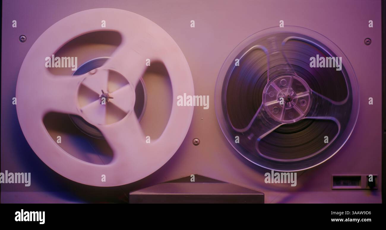 Vintage Tape Player in Neon Light at 90s Party: Macro Close Up of Audio ...