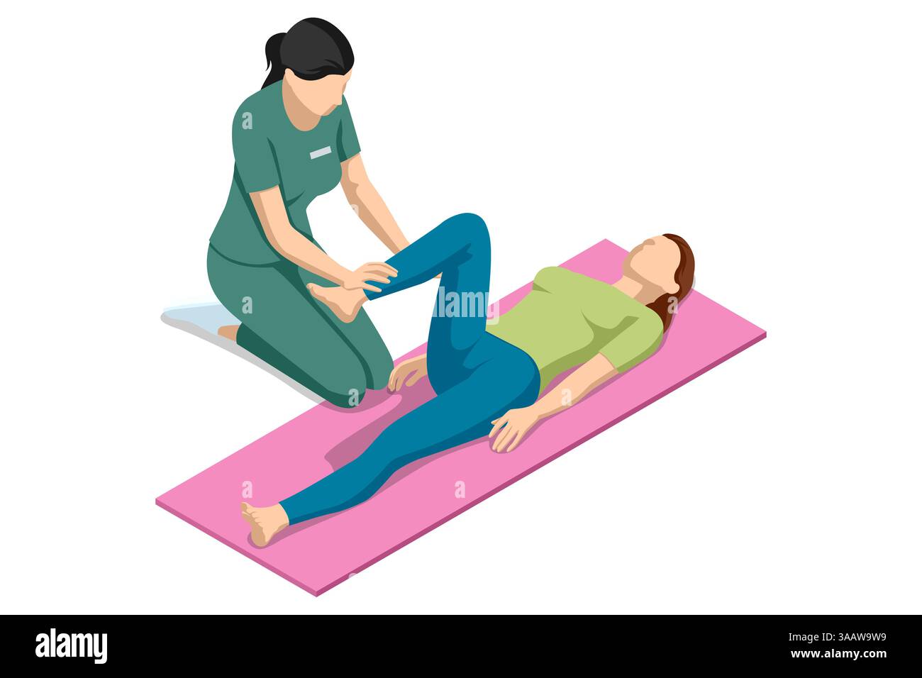 Isometric vector image of rehabilitation therapy therapist assisting a ...