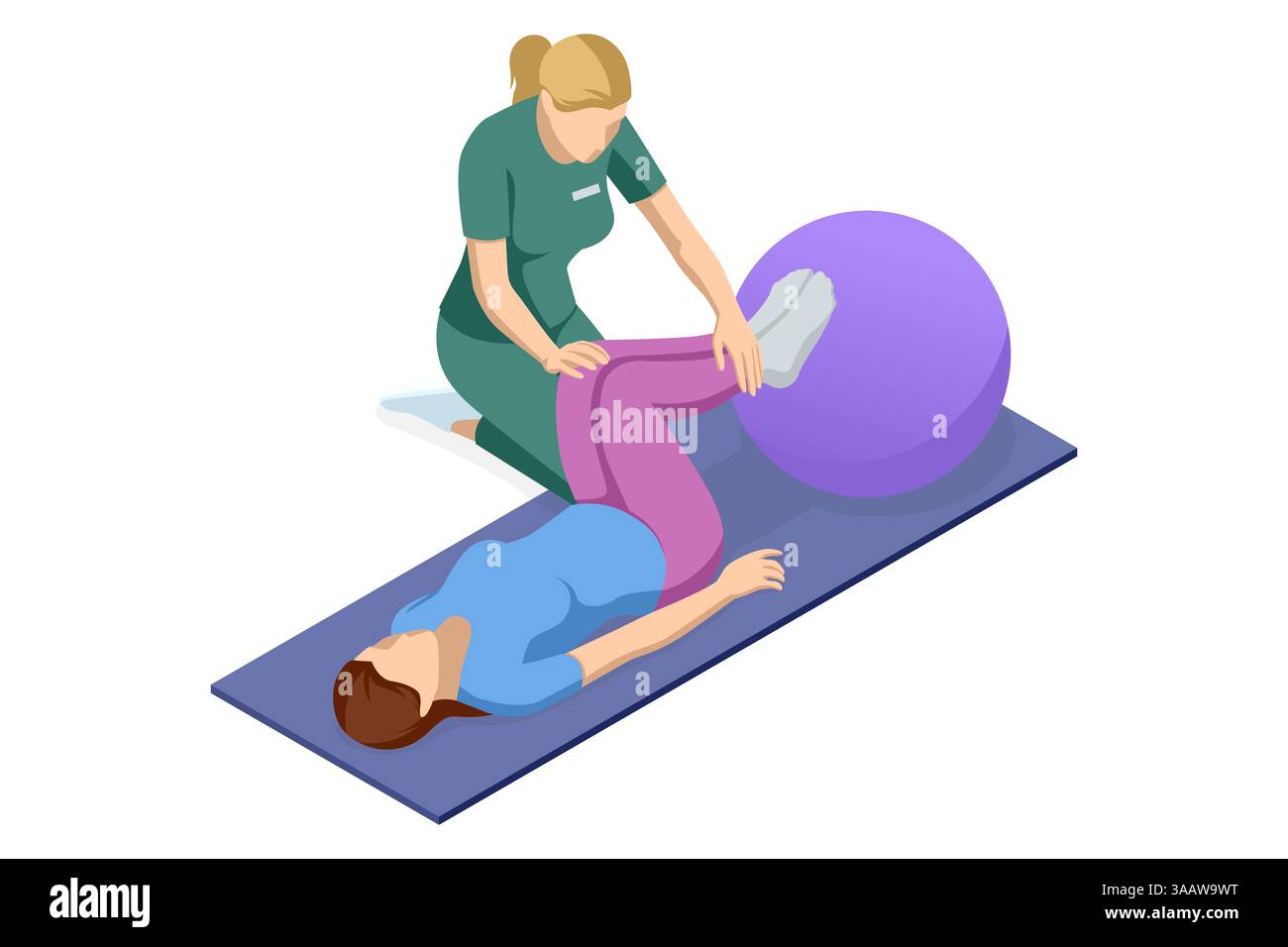 Isometric vector illustration of rehabilitation exercise with therapist ...