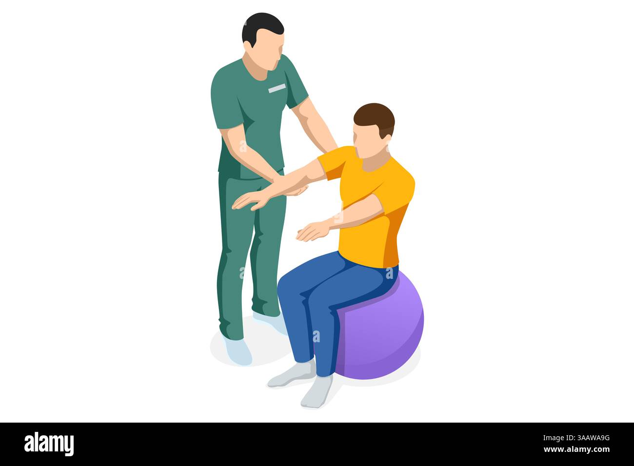 Isometric vector image of male patient seated on fitness ball ...