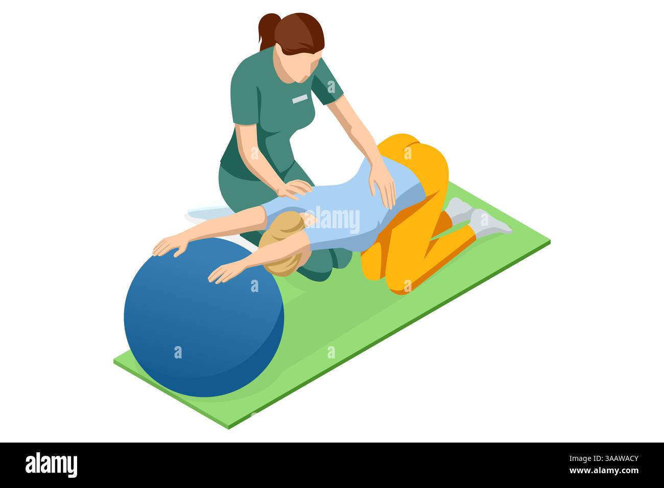 Isometric vector illustration showing therapist assisting female ...