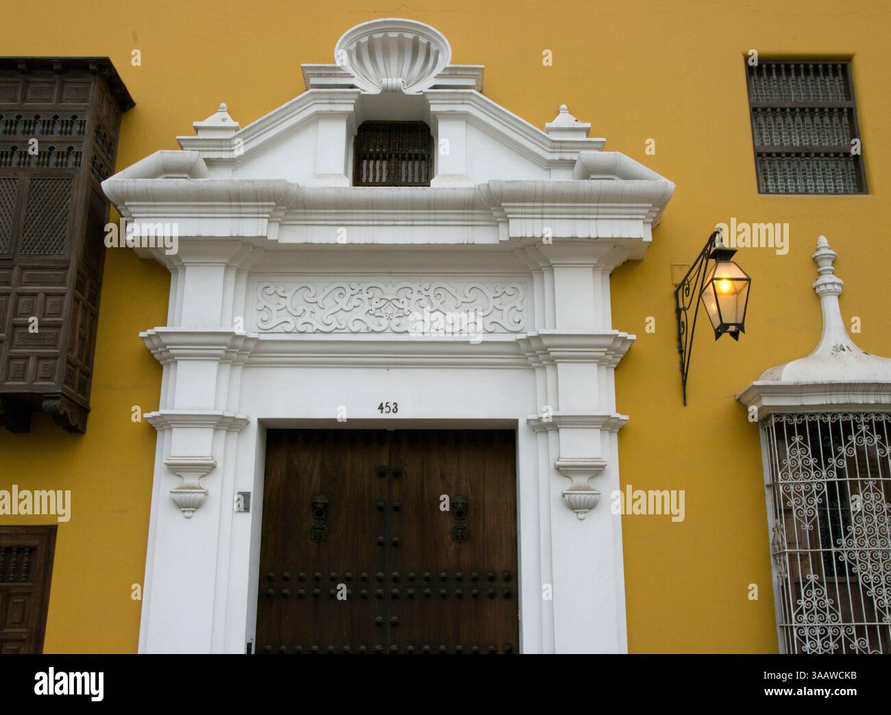 Colonial architectural details in the city of Trujillo, Peru Stock ...