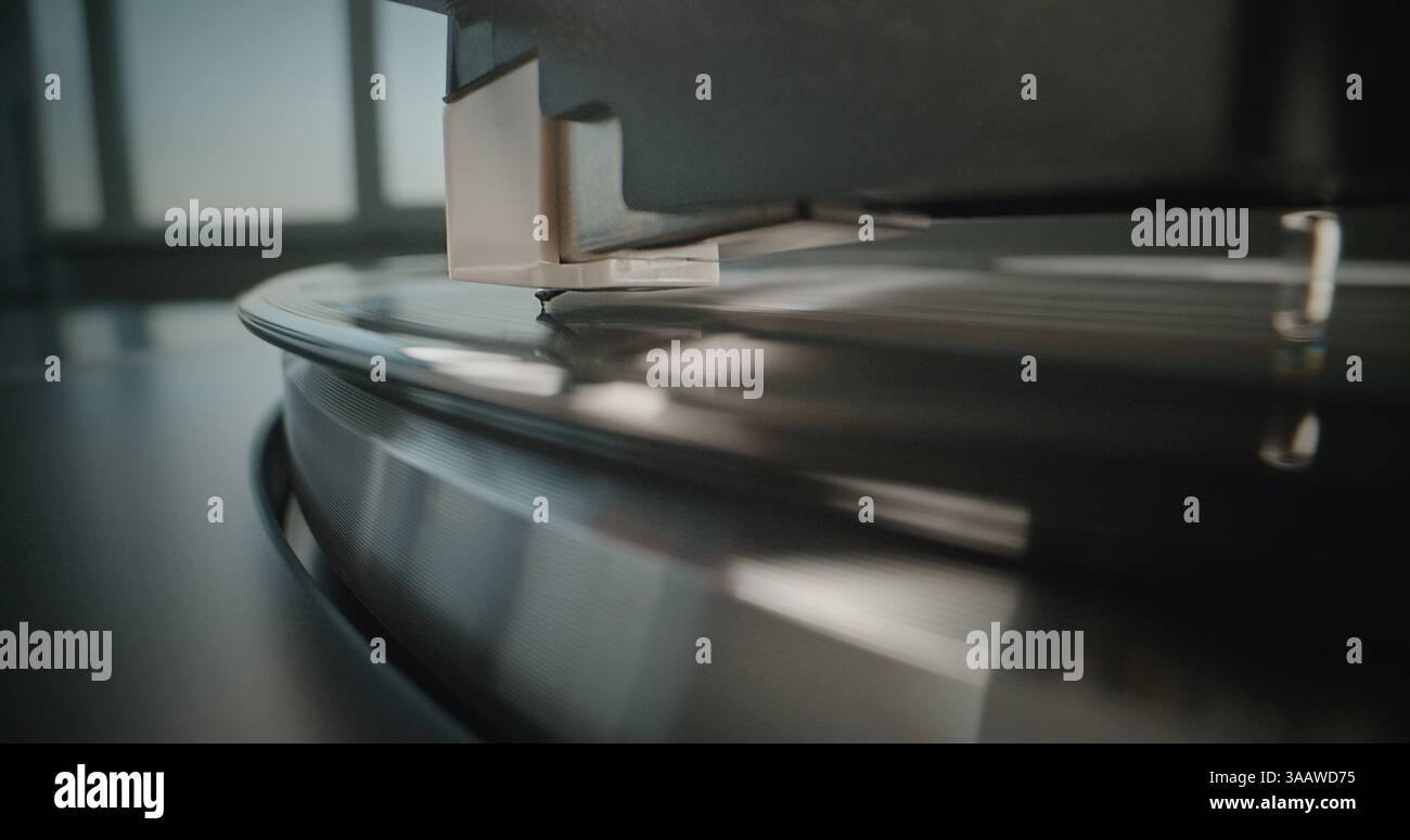 Vinyl Record Rotating On Retro Turntable. Stylus Needle Touching Grooves, Playing Sound on Vinyl ...