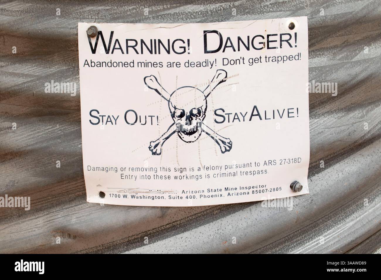 Abandoned mine warning sign along Leslie Canyon Trail, Leslie Canyon ...