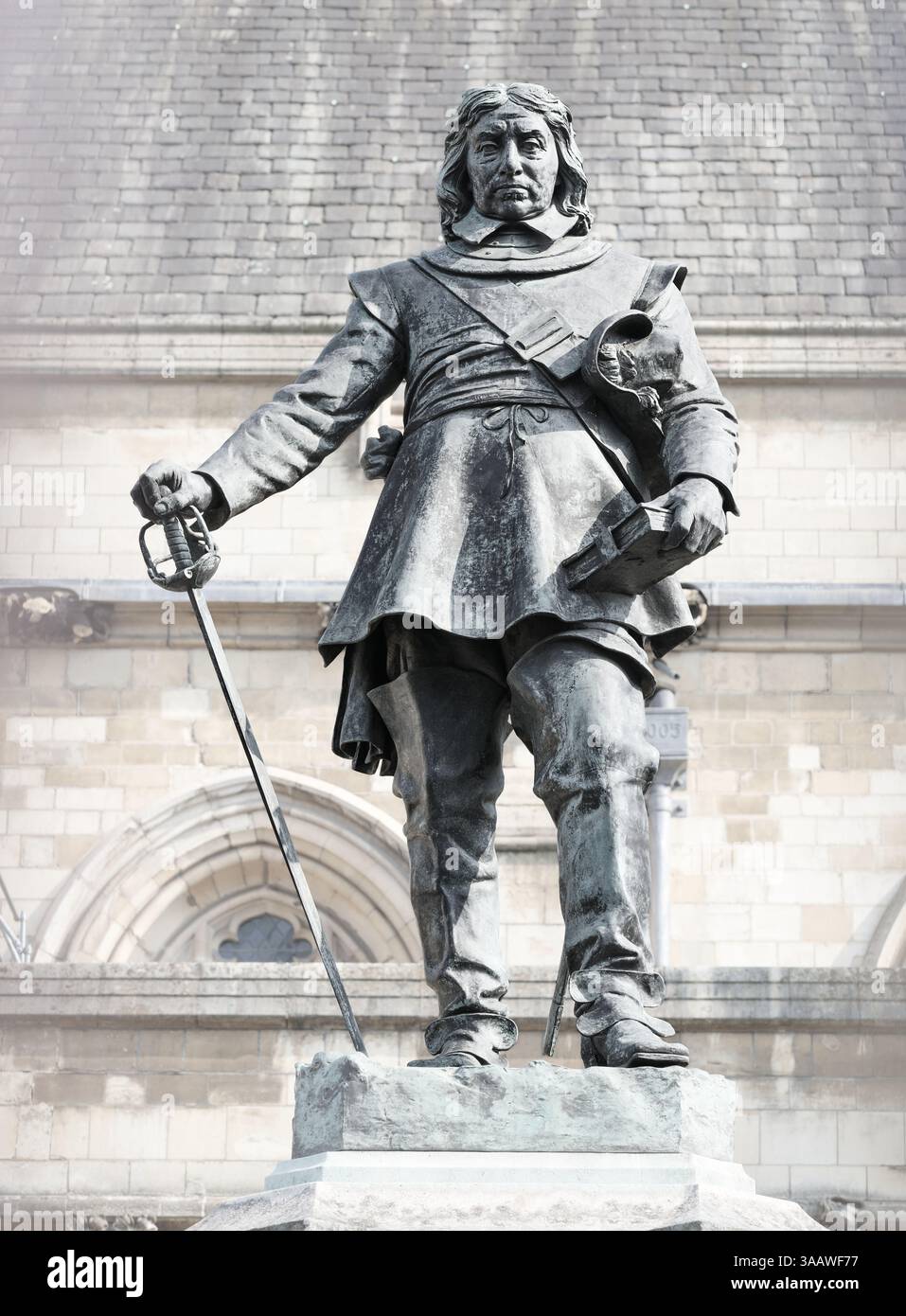 Statue of Oliver Cromwell, with sword and Bible, outside the House of ...