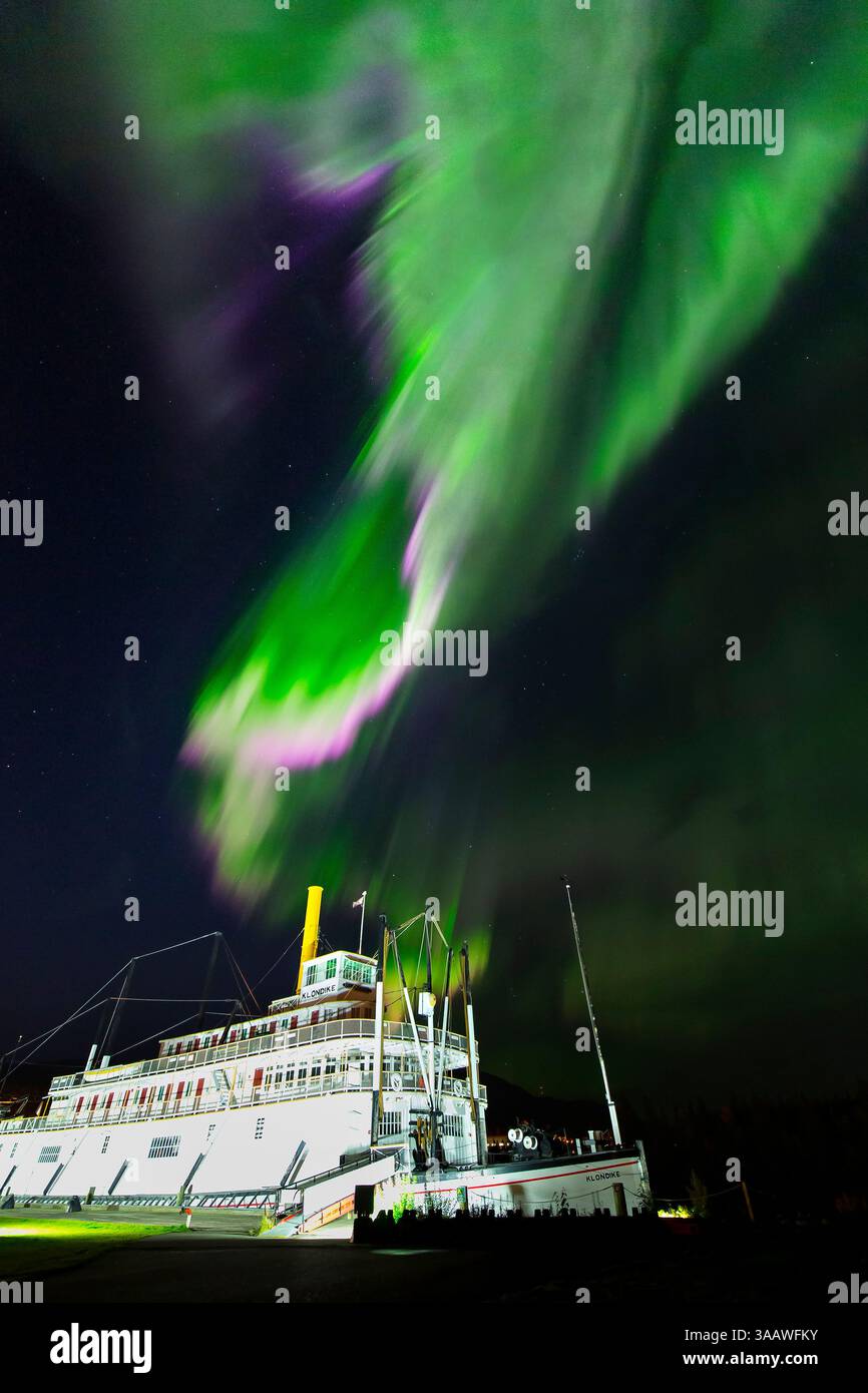 Aurora Borealis with Klondike Riverboat Whitehorse, Yukon, Canada Stock ...