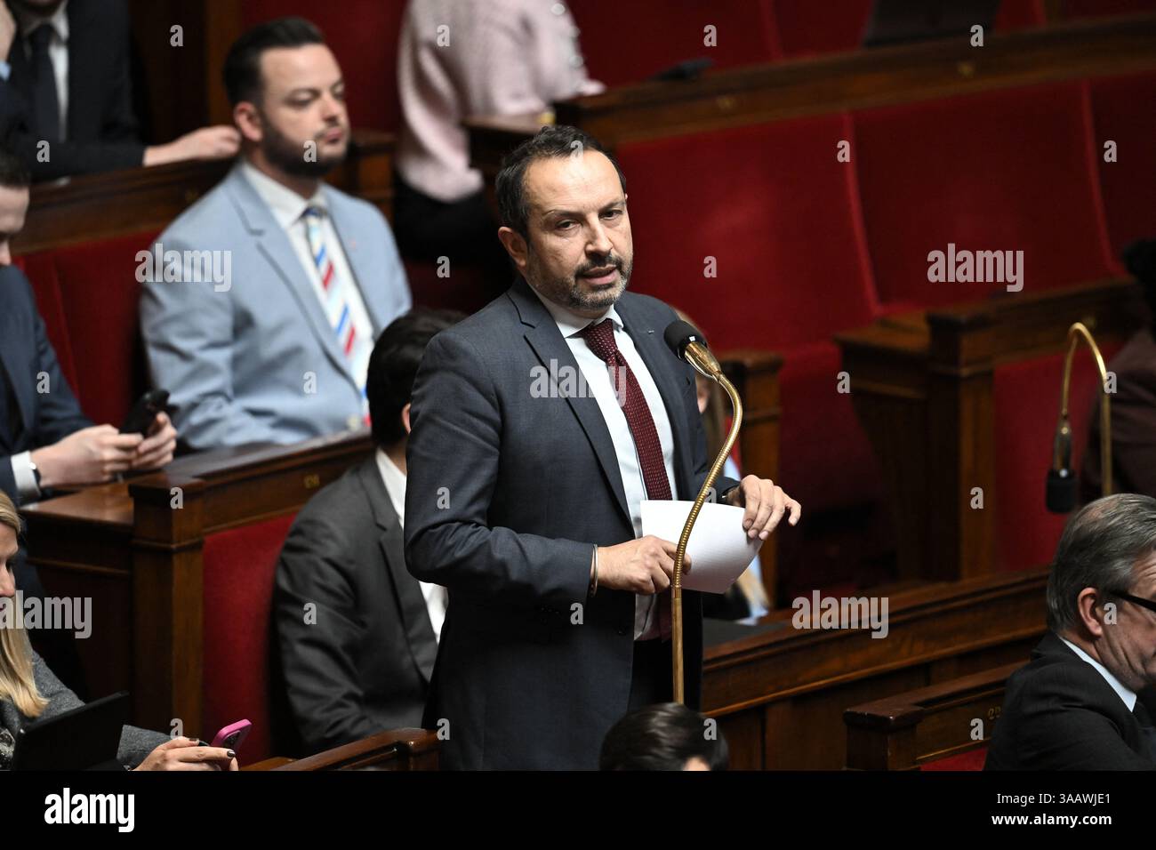 Rassemblement National's MP Sebastien Chenu speaks during a session of ...