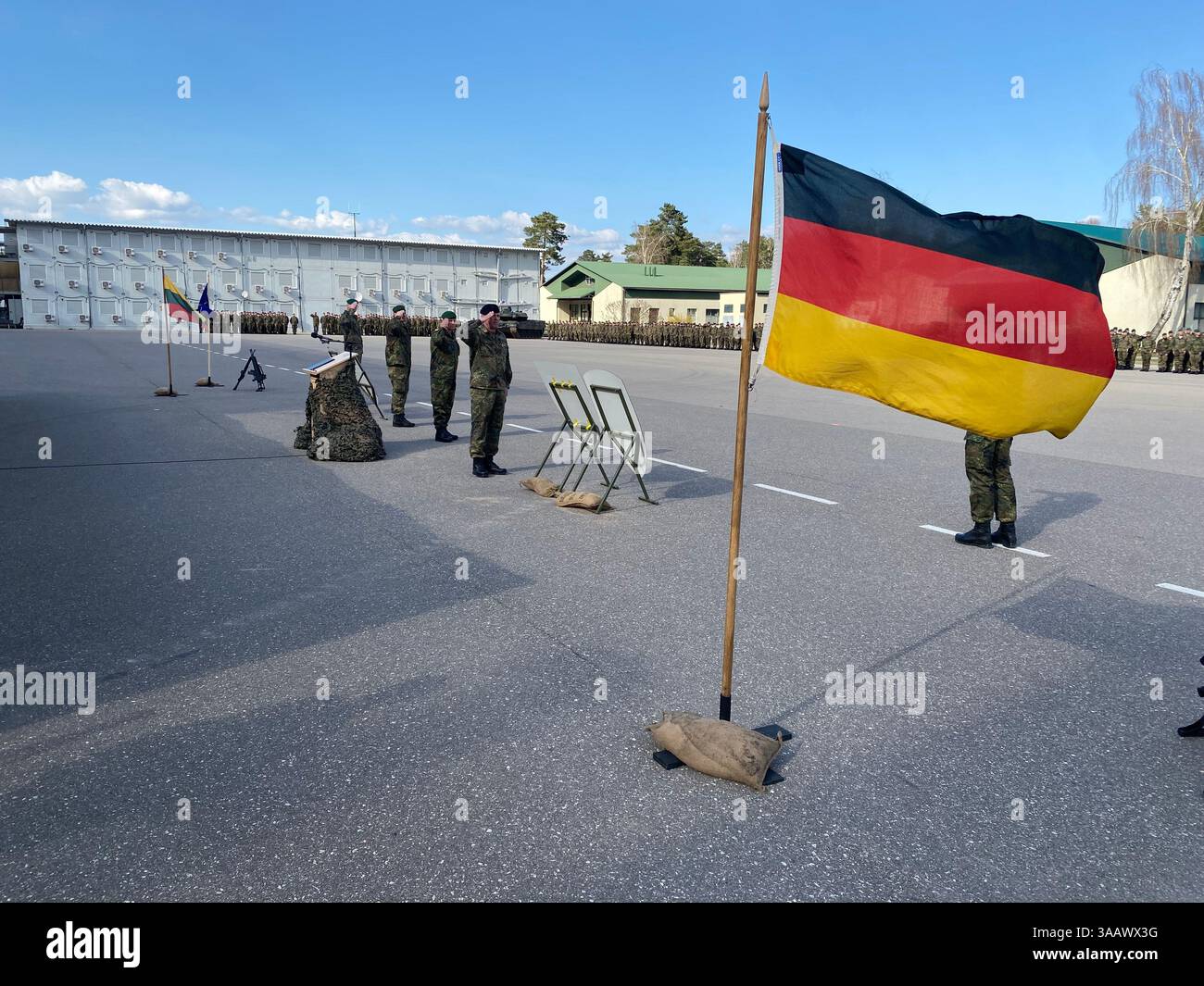 Rukla, Lithuania. 01st Apr, 2025. Military salute on the muster ground ...