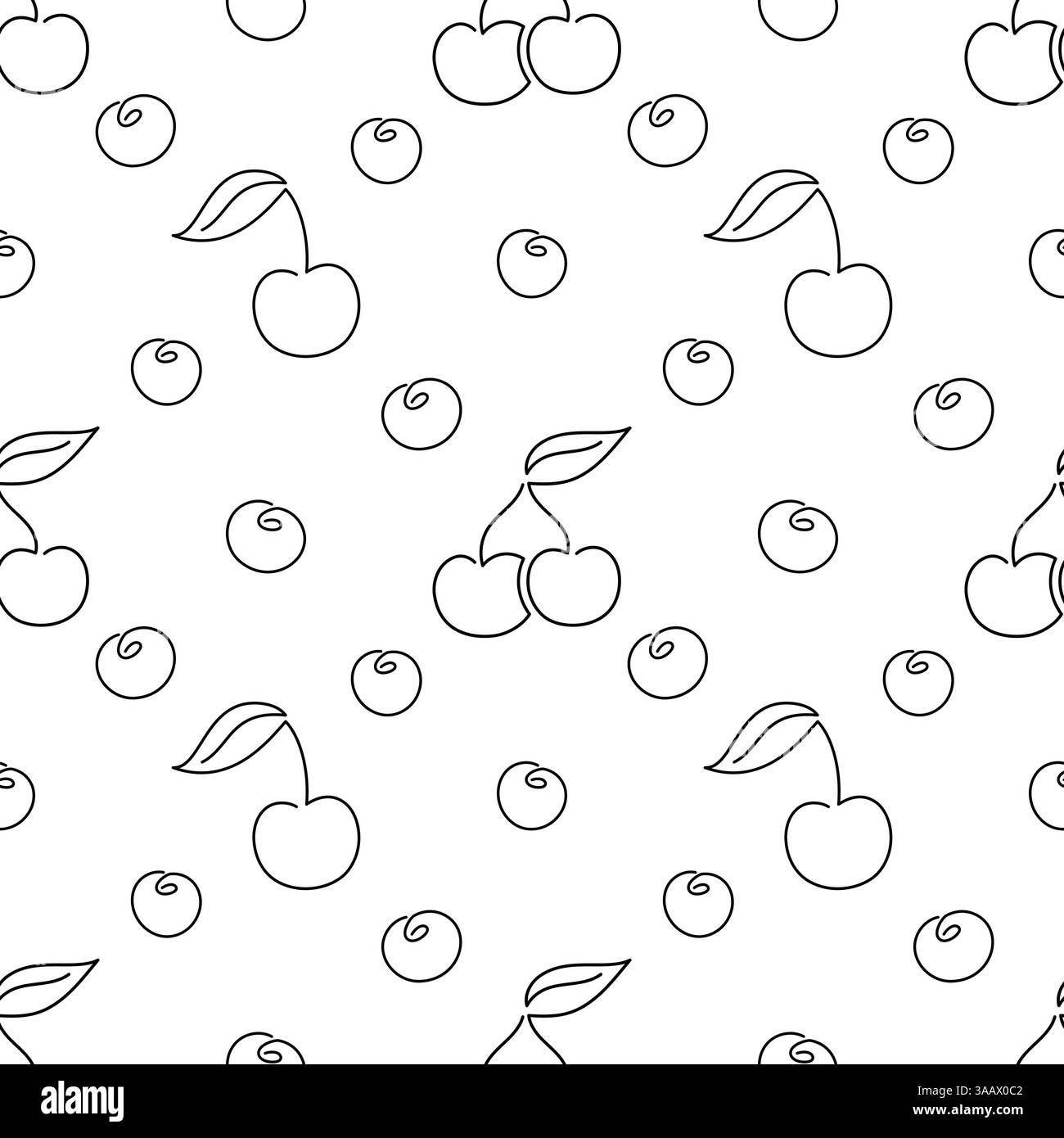 Cherry fruit seamless pattern. Single line illustration. Line art ...