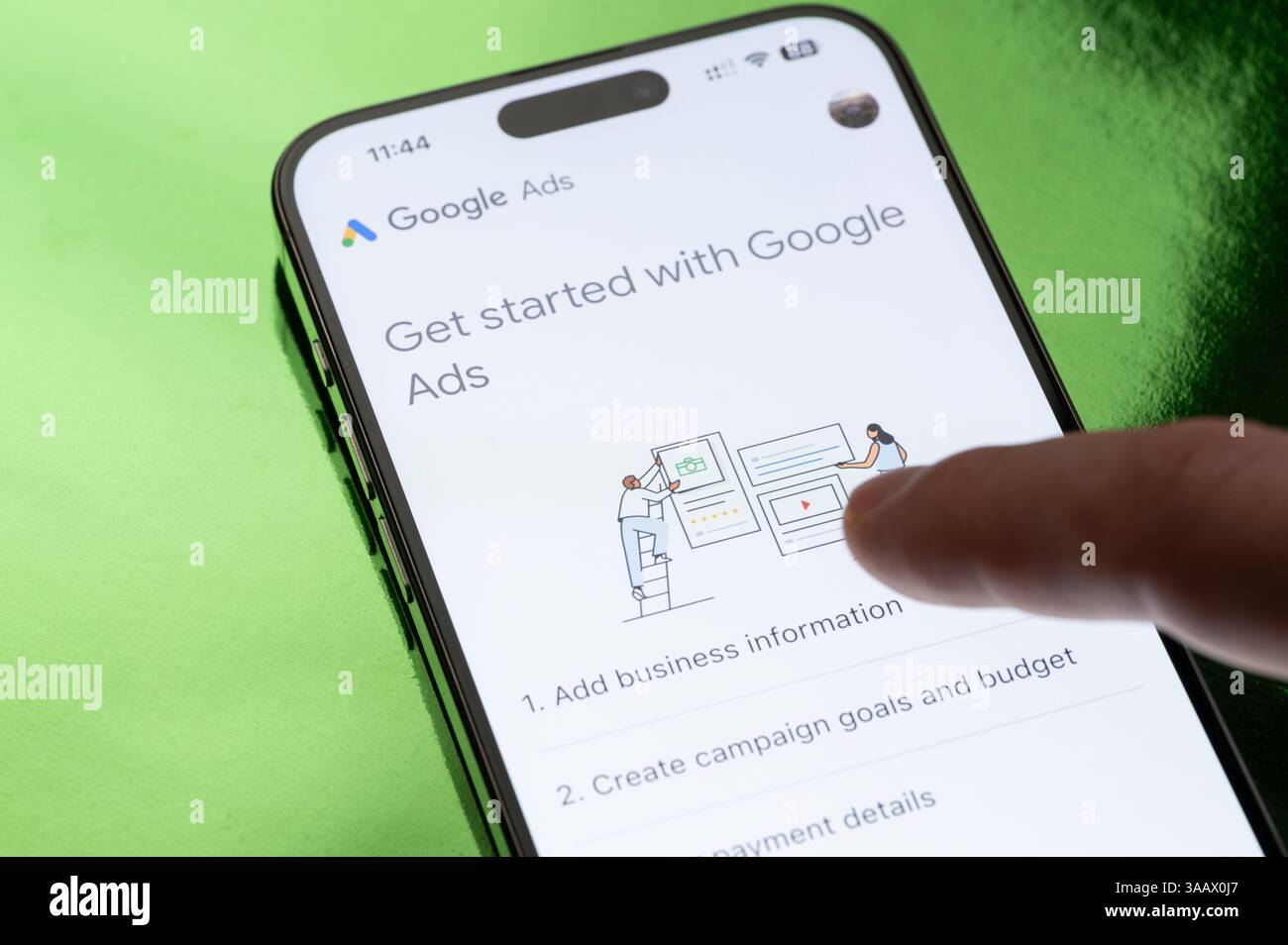 New York, USA - March 30, 2025: Using Google ads app on smartphone ...