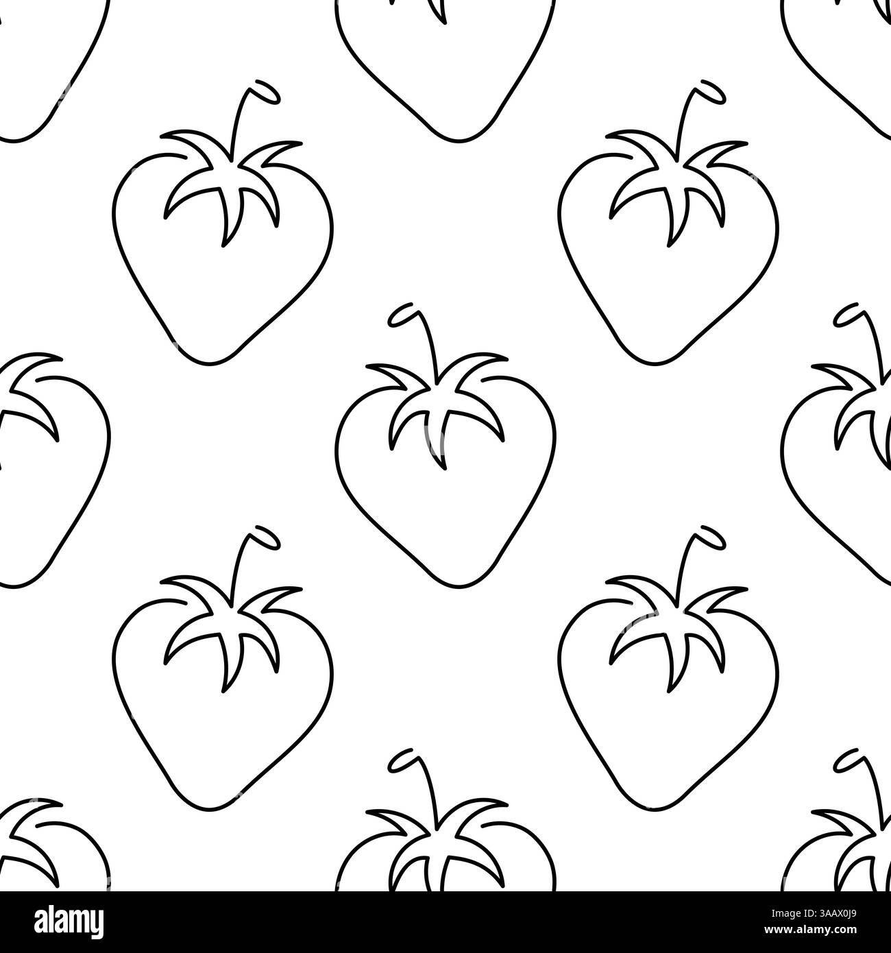 Strawberry berry seamless pattern. Single line illustration. Line art ...